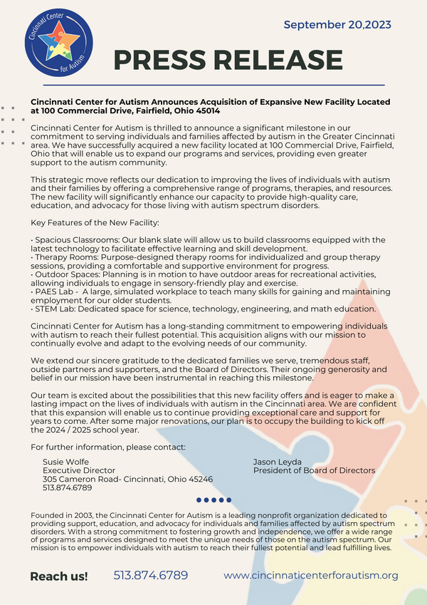 Cincinnati Center for Autism Announces Acquisition of Expansive New ...